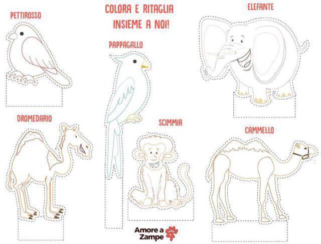 Animali del presepe di Natale: animali esotici da ritagliare e colorare
